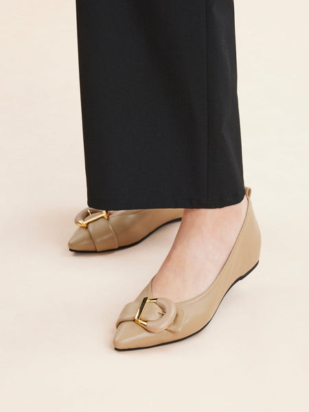 Megan Buckle Pointed Toe Flats – PAZZION
